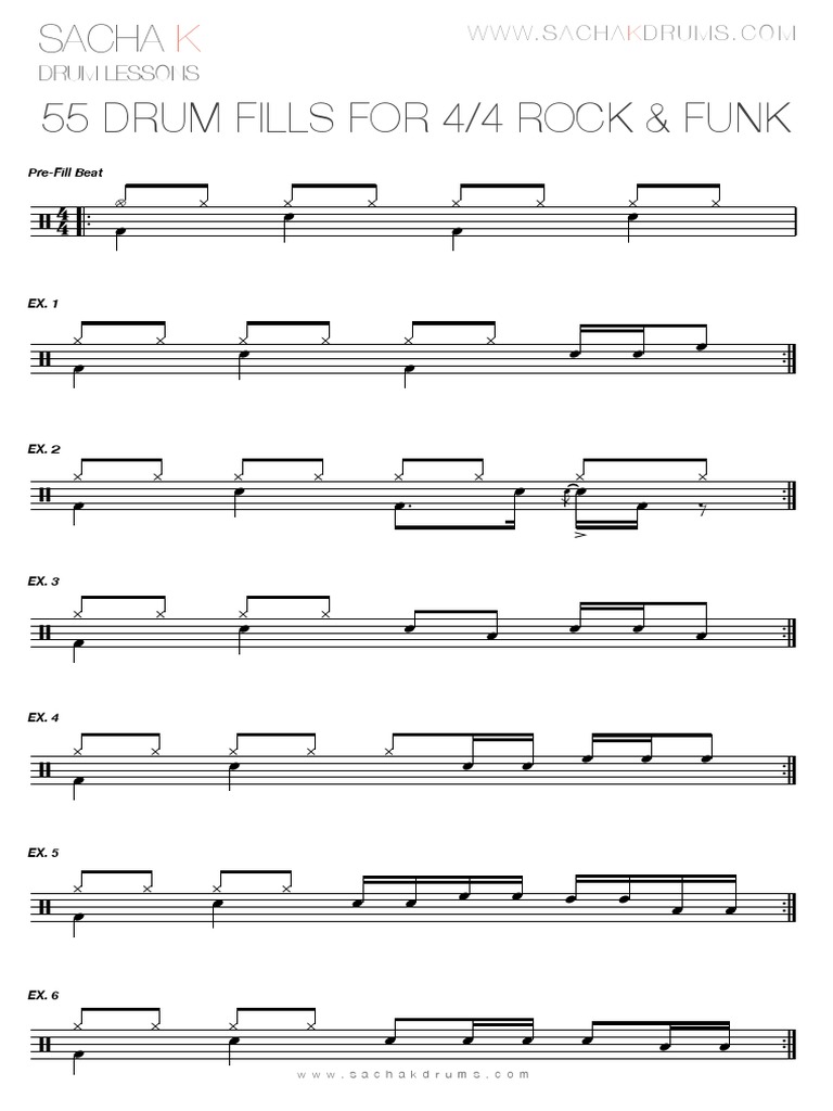 Drum Fills For 4-4 Rock & Funk SAMPLE | PDF