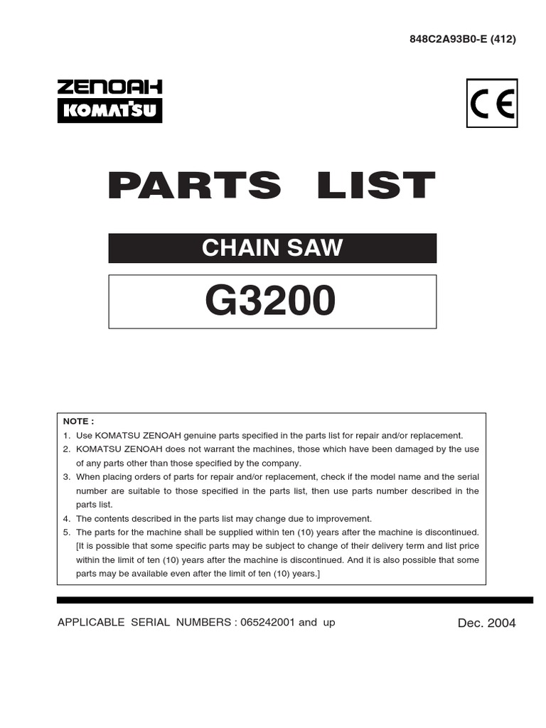 G3200 Chainsaw Parts List Guide | PDF | Washer (Hardware) | Screw
