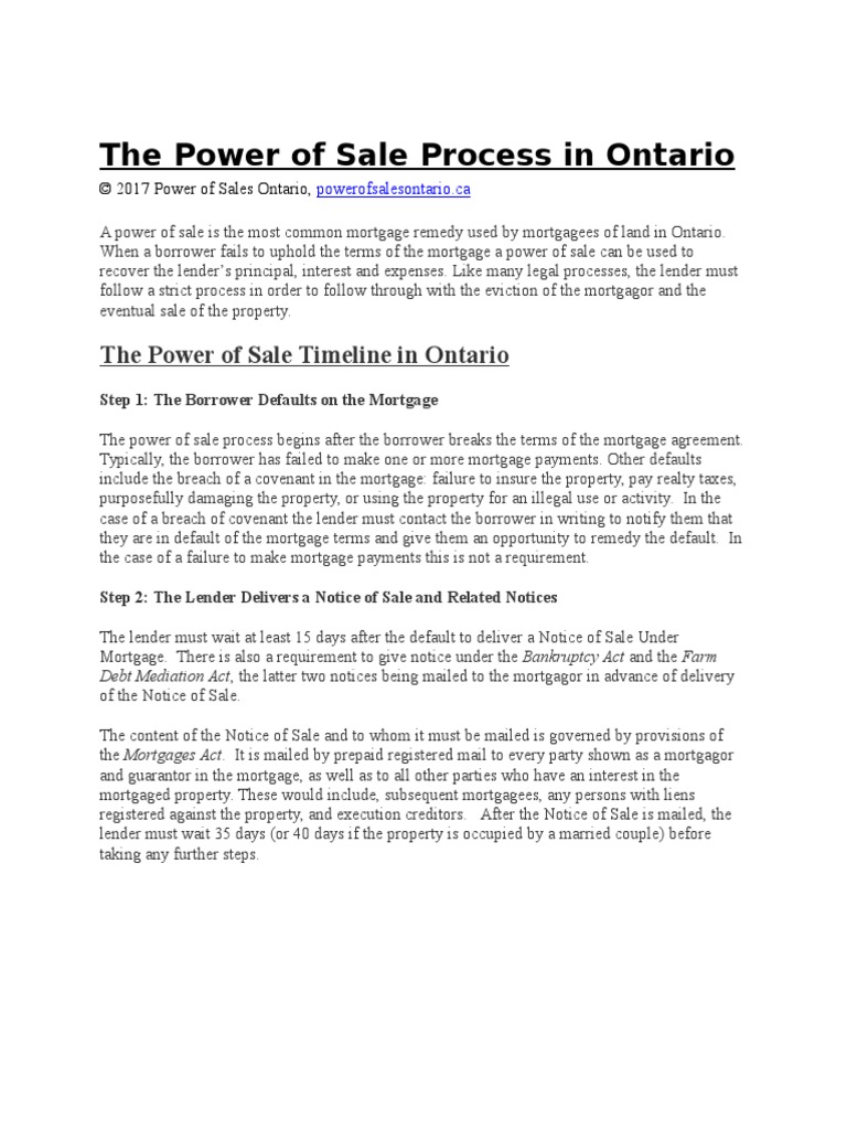 The Power of Sale Process in Ontario - For Distribution | PDF