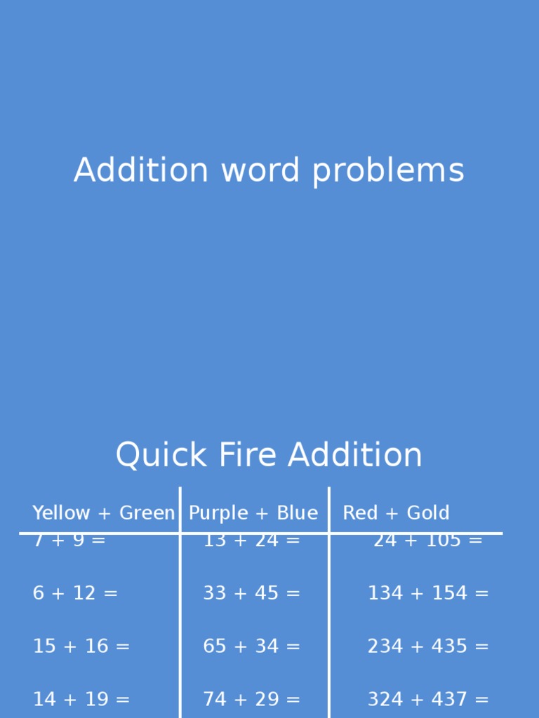 Class 4 Addition Word Problems | PDF