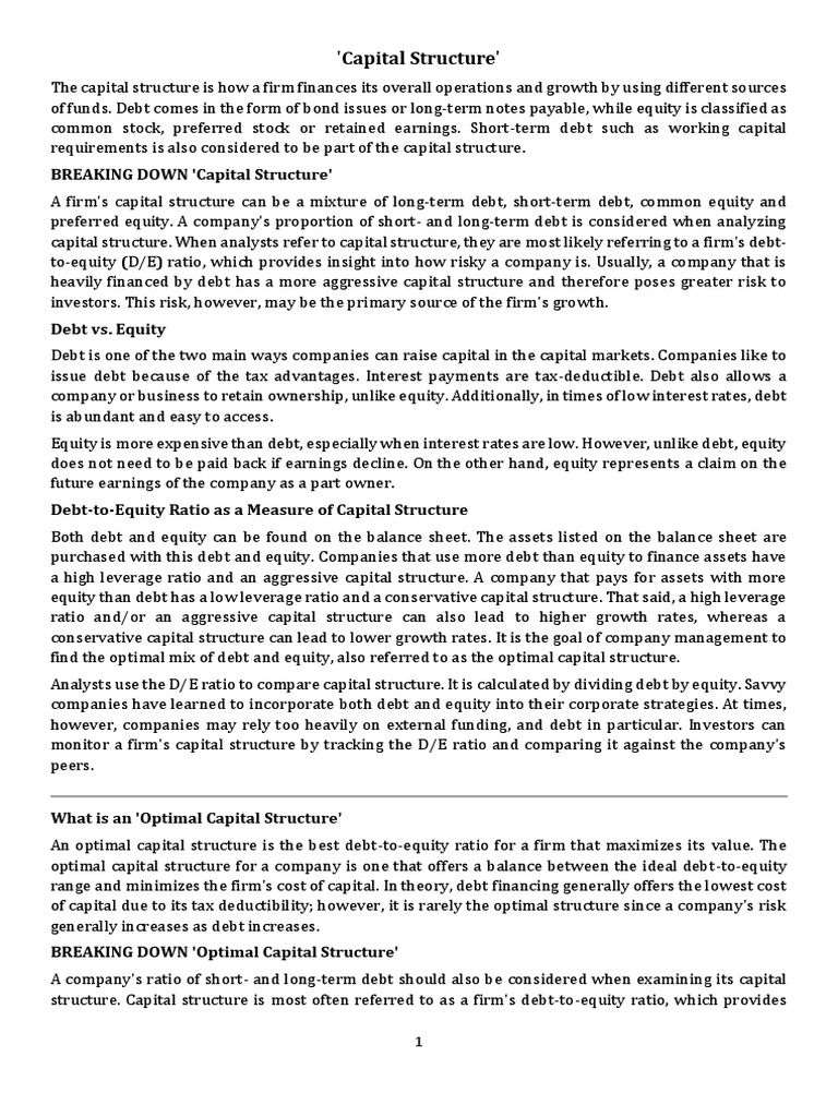 Capital Structure | PDF | Capital Structure | Leverage (Finance)