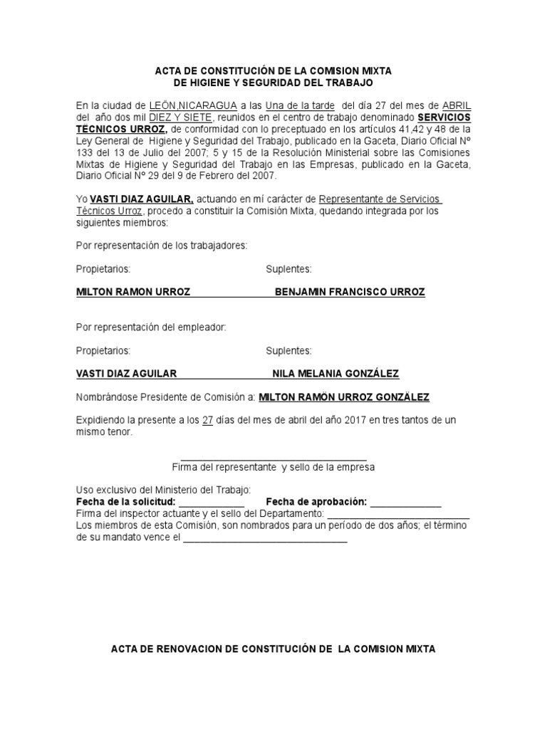 Tarea 3 Acta de Constitución de La Comision Mixta | Política | Gobierno ... Tarea 3 Acta de Constitución de La Comision Mixta | Política | Gobierno ...