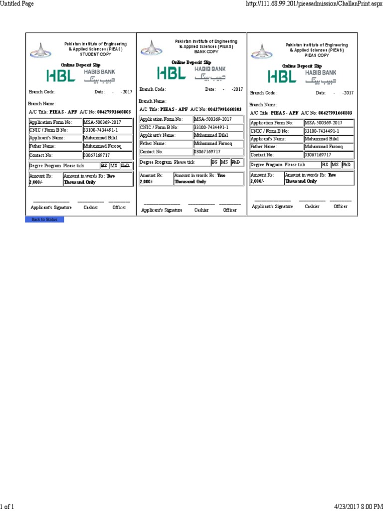 Pieas Challan Form | PDF | Academia