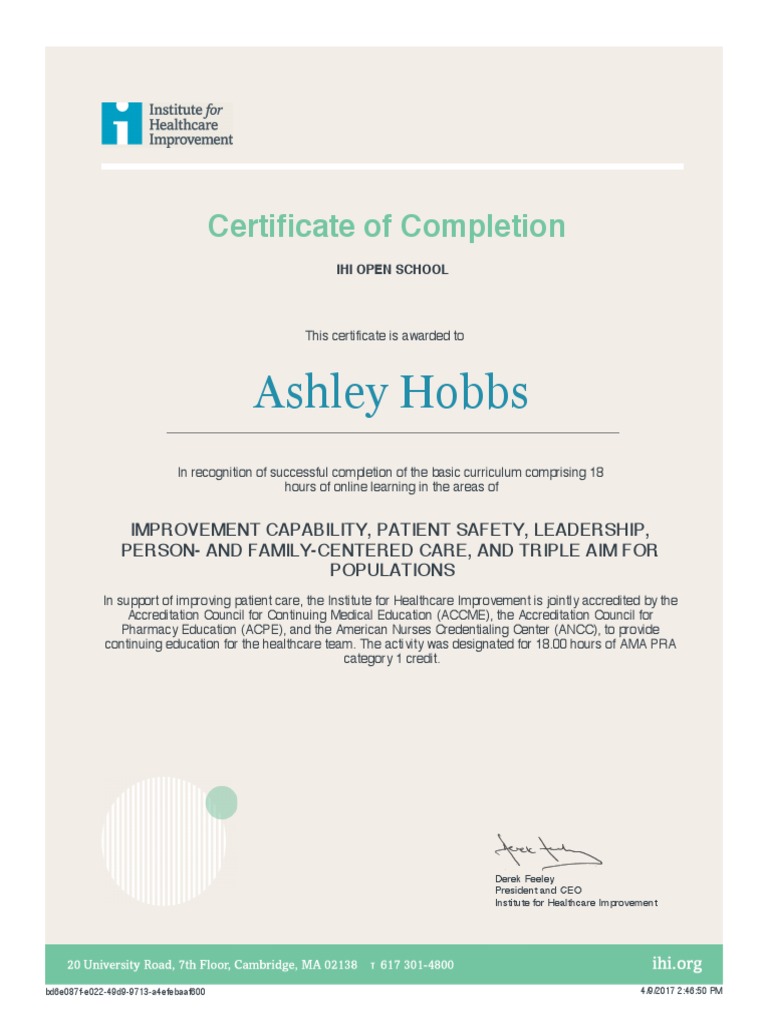 Certificate of Completion for Healthcare Training | PDF