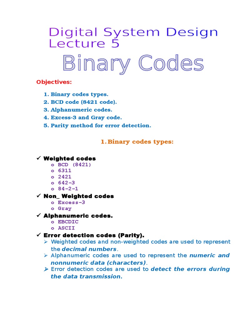 Lecture 5 Binary Codes | Binary Coded Decimal | Encodings