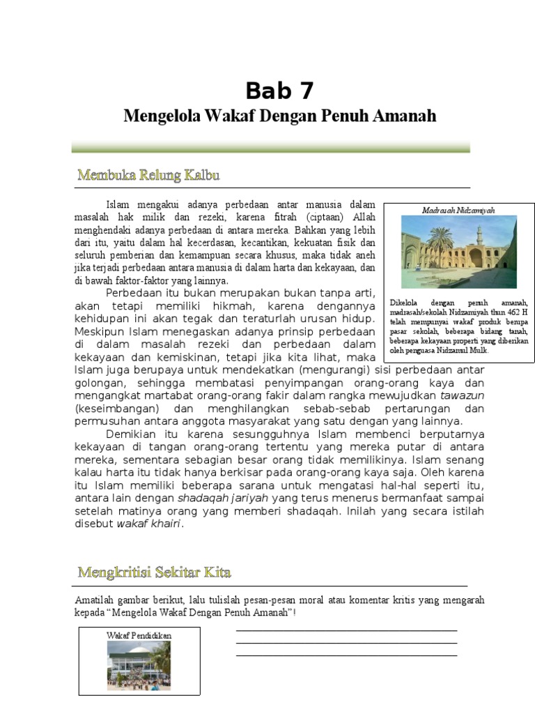 Bab 7 Pengelolaan Wakaf | PDF | Griya & Taman | Agama & Spiritualitas