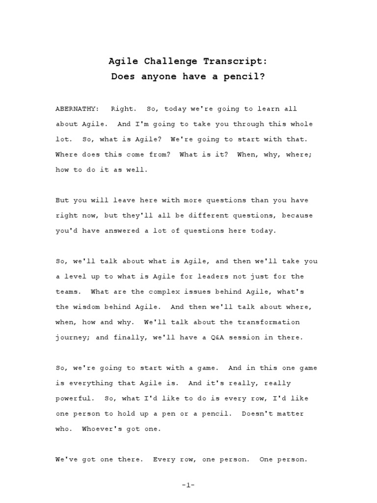 01 Agile Challenge-Does Anyone Have A Pencil | PDF | Self-Improvement