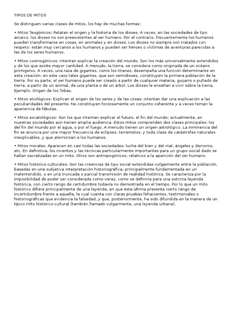 Tipos de Mitos | PDF