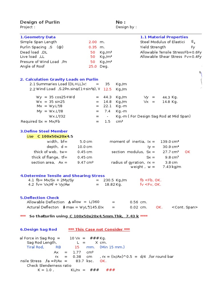 Purlin Design | PDF | Strength Of Materials | Materials Science