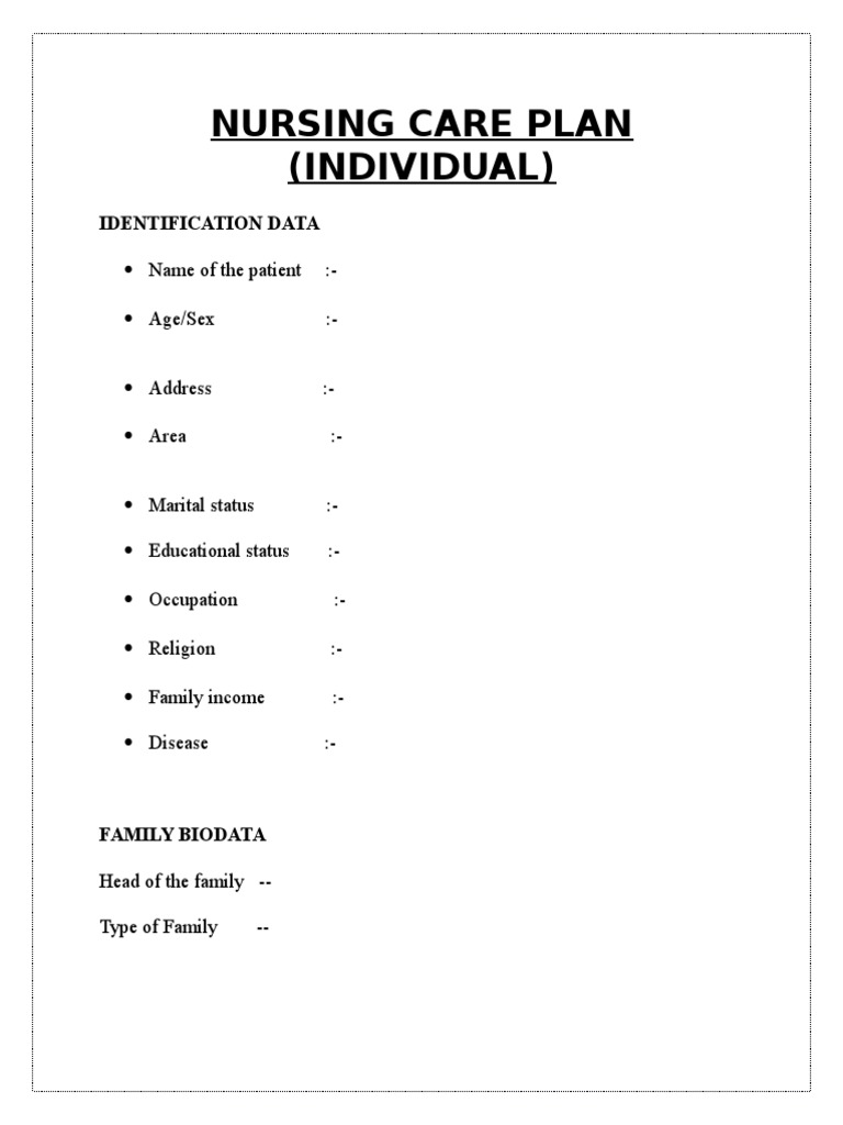 Nursing Care Plan (Individual) : Identification Data | PDF