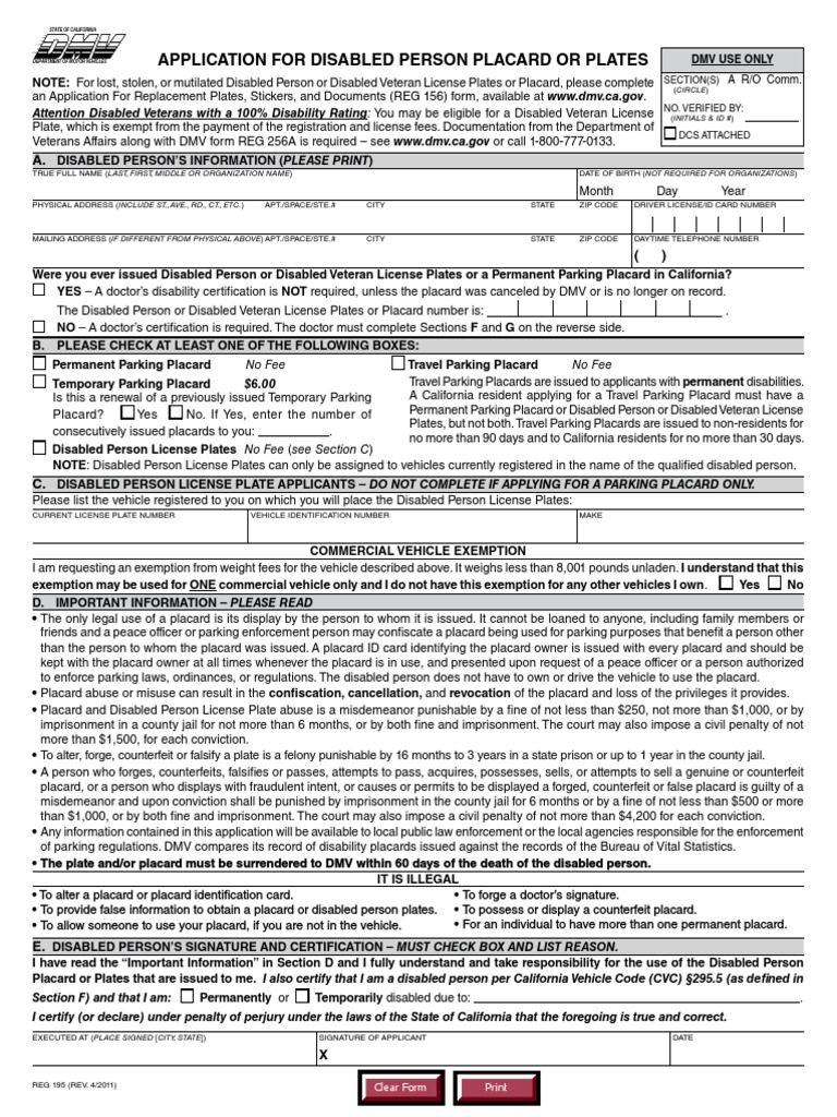 DMV Disabled Parking Application | PDF | Department Of Motor Vehicles ...