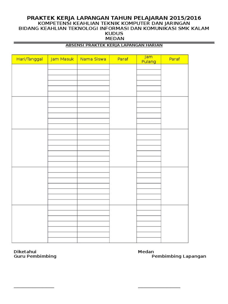 Contoh Absensi Magang Mahasiswa SMK | PDF | Karier & Perkembangan
