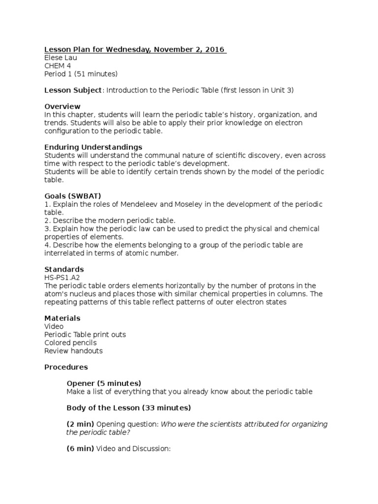 16 11 02-Lesson Plans | PDF | Periodic Table | Physical Sciences