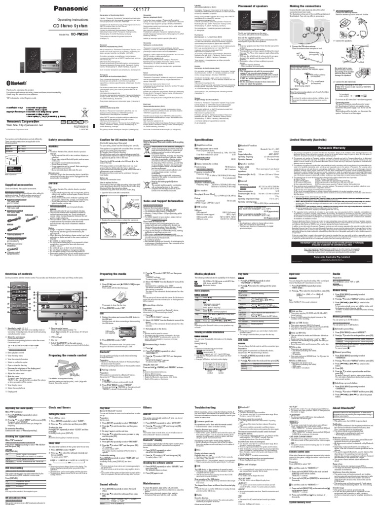 Panasonic - SC-PM250 - CD Stereo System PDF | PDF | Electronic Engineering | Electrical Engineering