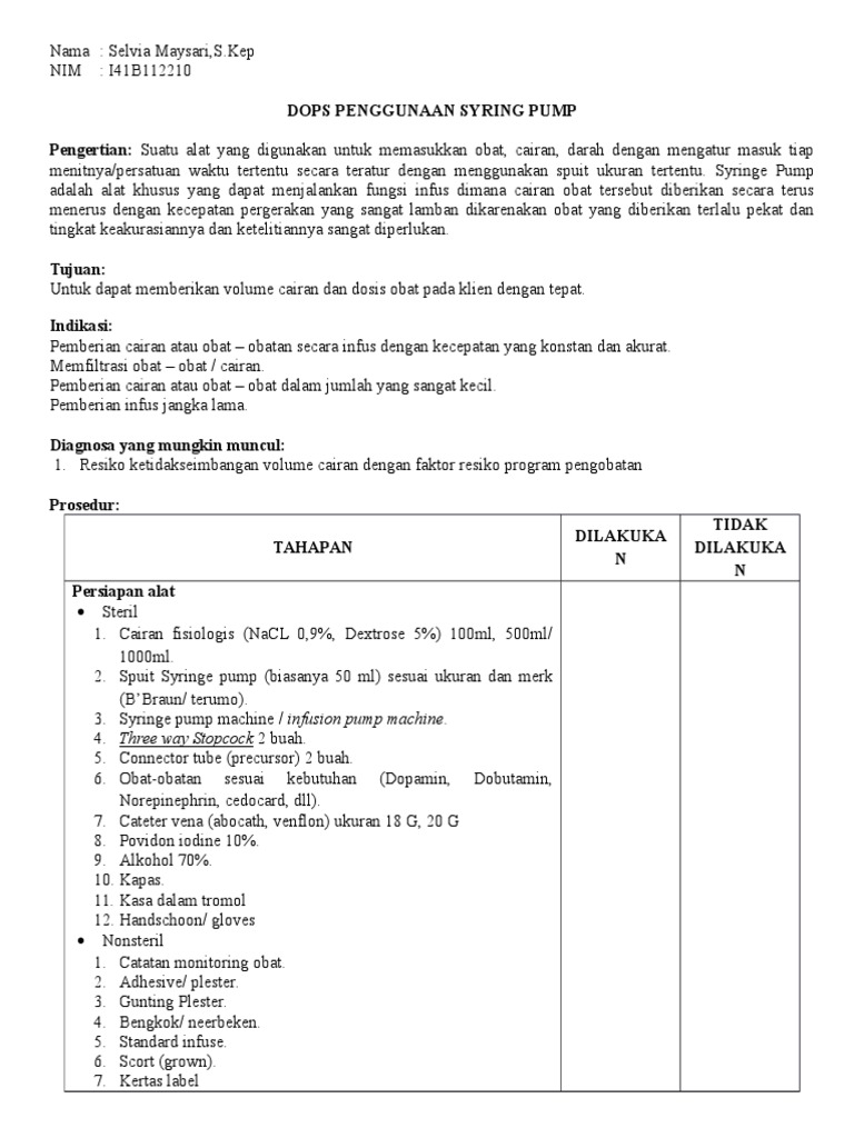 Sop Syringe Pump | PDF