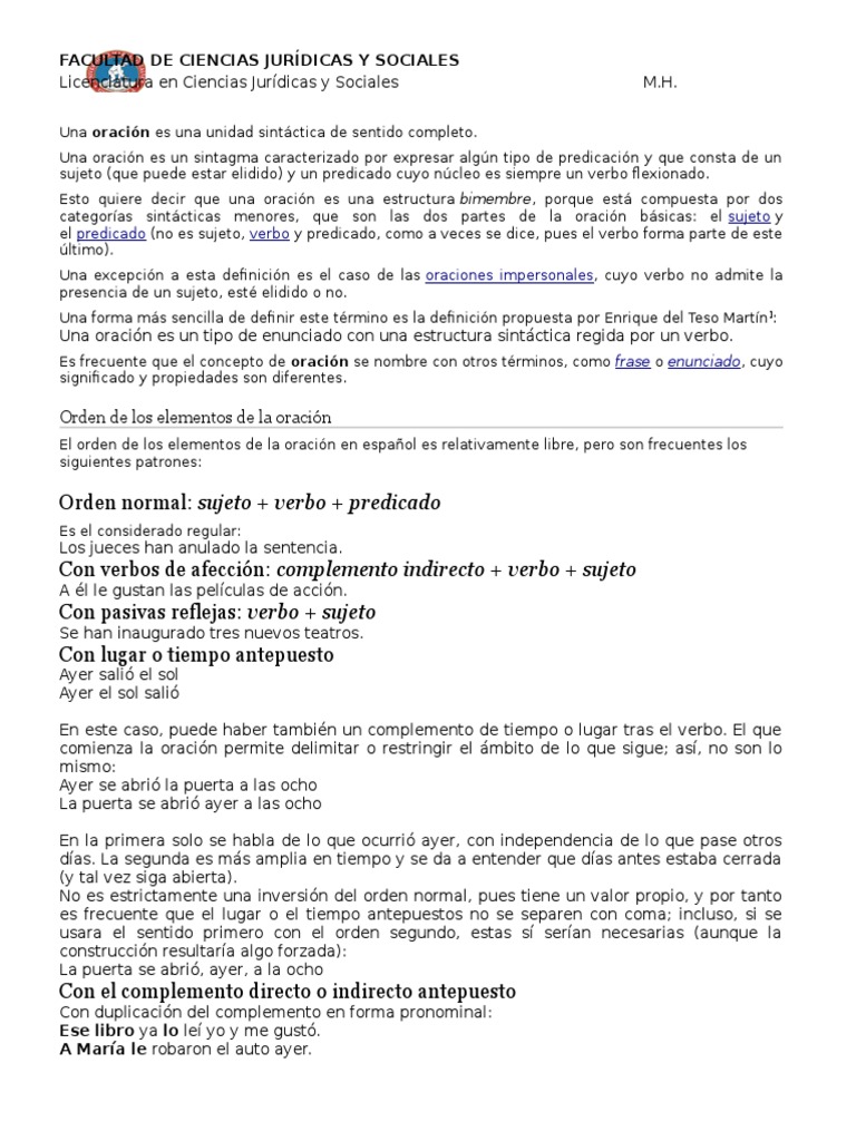 Orden Sintáctico en Oraciones Españolas | PDF | Oración (Lingüística ...