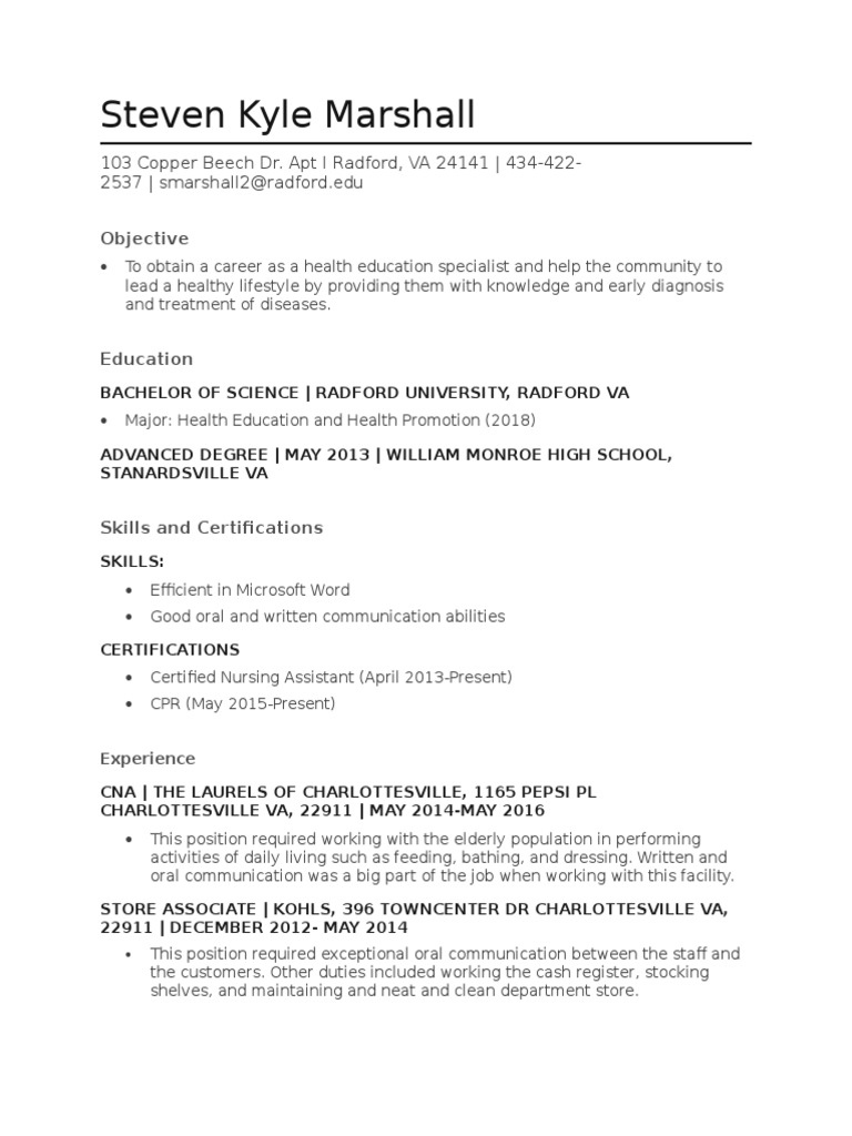 Kyle Marshalls Resume | PDF