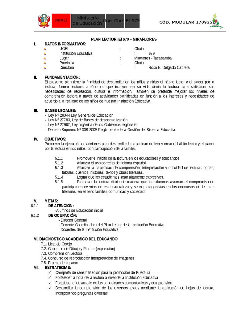 Plan Lector Inicial | PDF | Lectura (proceso) | Jardín de infancia