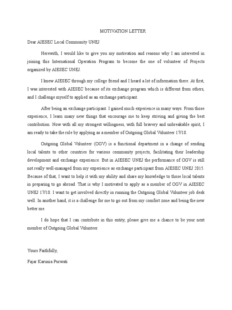 Motivation Letter | PDF