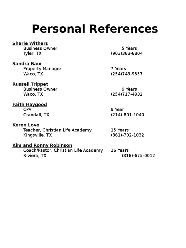 Personal References | PDF