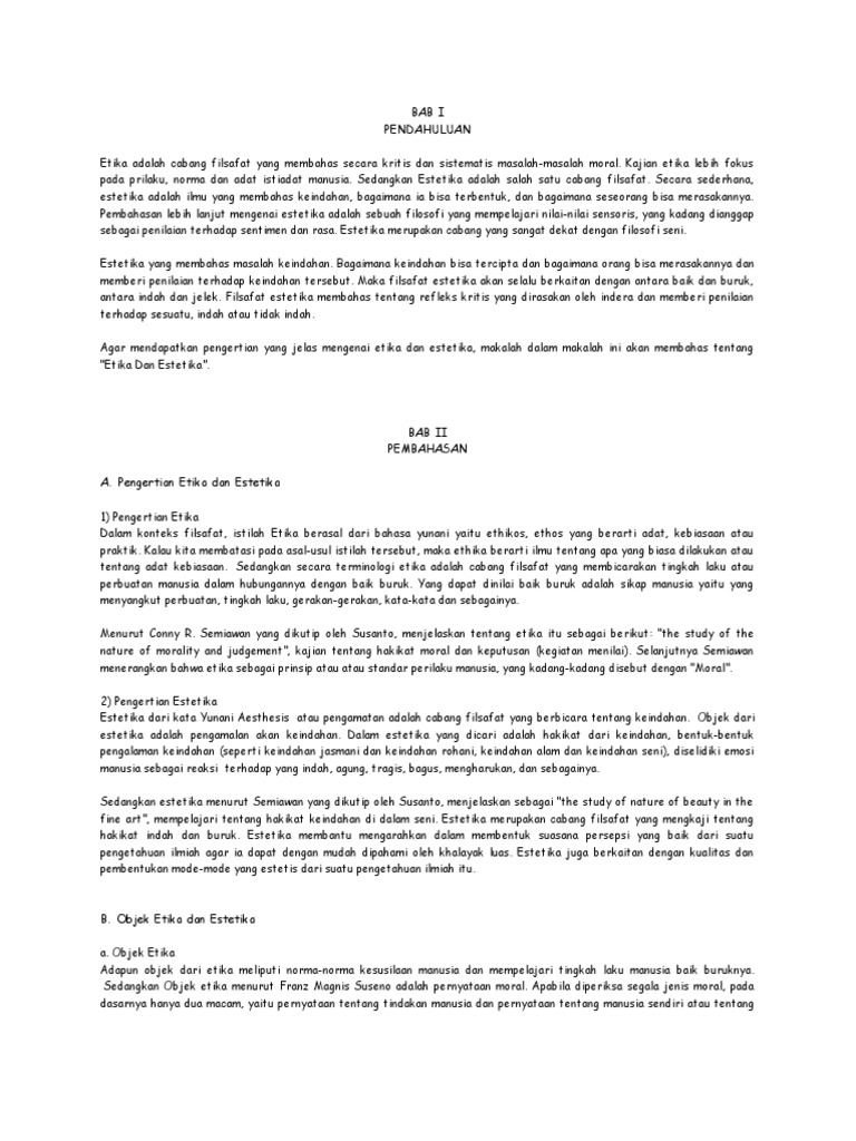 Makalah Etika Dan Estetika | PDF