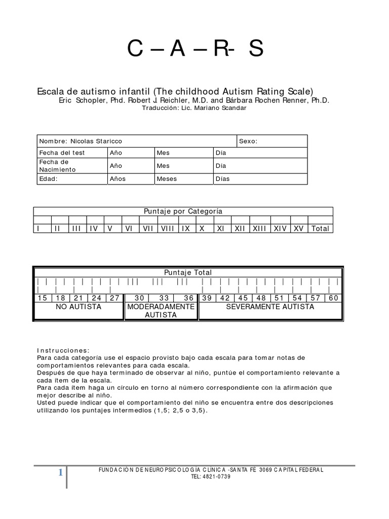 Escala de Autismo. Cars.-1 | PDF | Autismo | Las emociones
