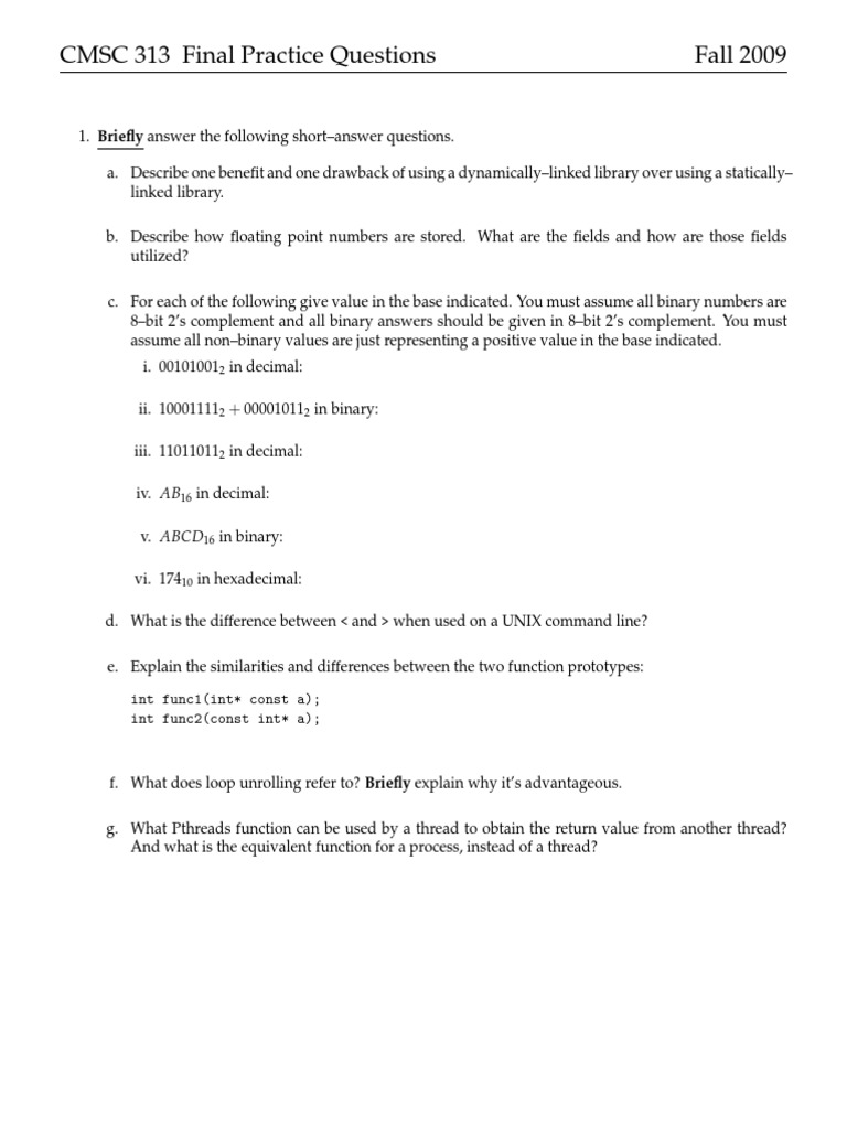 CMSC 313 Final Practice Questions Fall 2009 | Download Free PDF ...