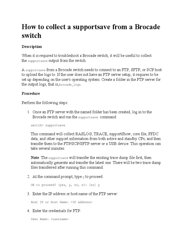 How To Collect A Supportsave From A Brocade Switch | PDF | File Transfer Protocol | Computer ...