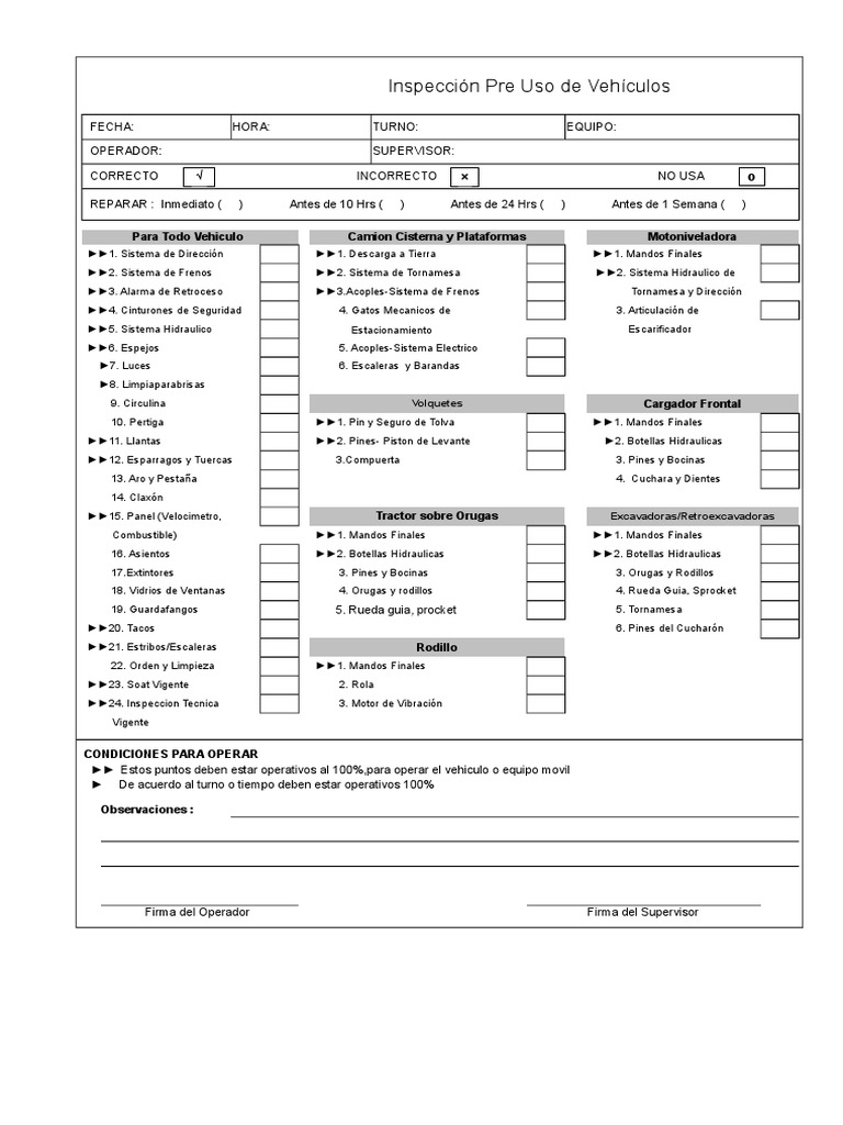 Check List de Camiones | Vehículos terrestres | Transporte