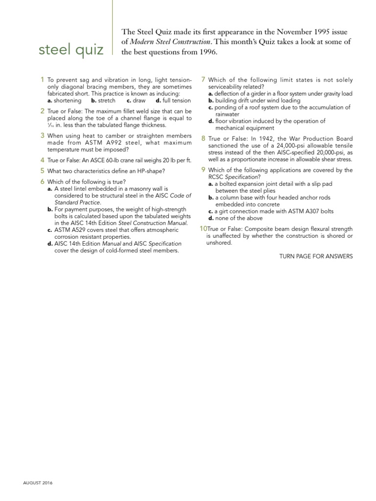 Steel Quiz | PDF | Structural Steel | Strength Of Materials