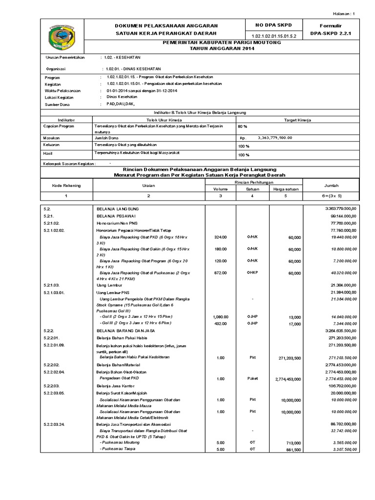 Contoh Dpa Per Kegiatan Dinkes PDF | PDF