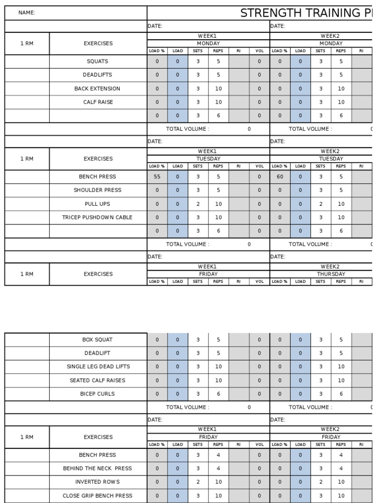Load % Load Sets Reps RI VOL Load % Load Sets Reps RI | PDF | Individual Sports | Athletic Sports