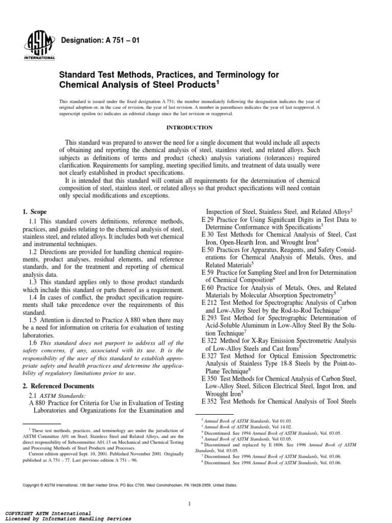 aSTM A 751 PDF | PDF | Spectroscopy | Steel