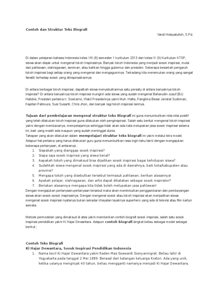 Contoh Dan Struktur Teks Biografi | PDF