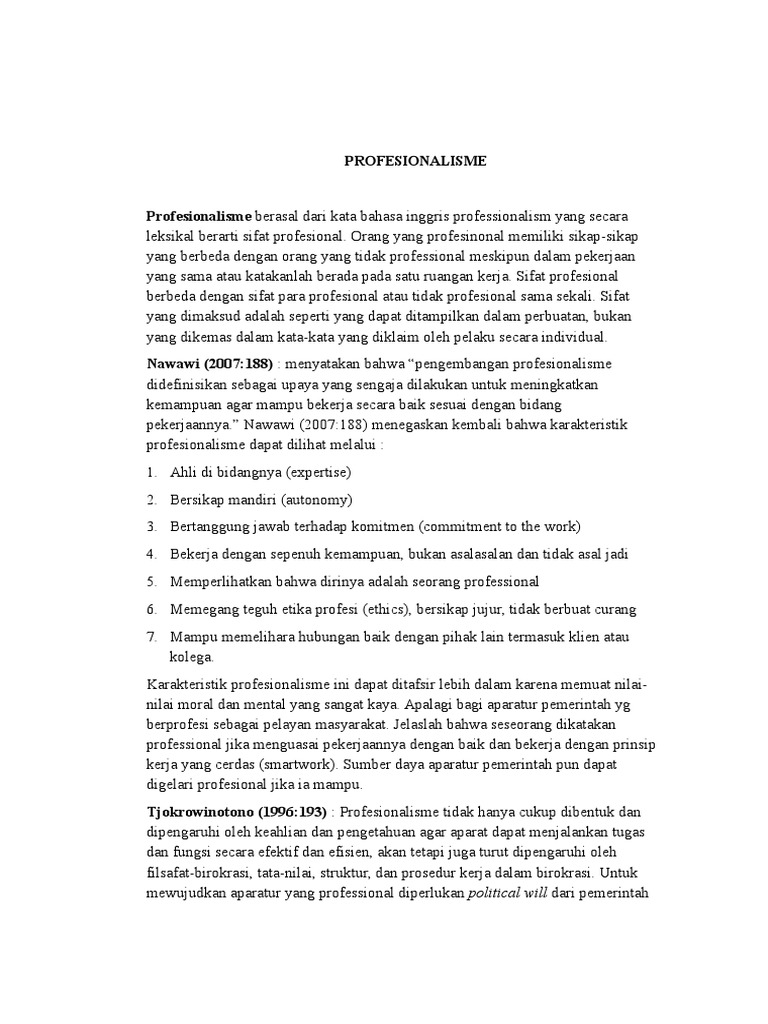Karakteristik Profesionalisme Kerja | PDF | Karier & Perkembangan | Bisnis