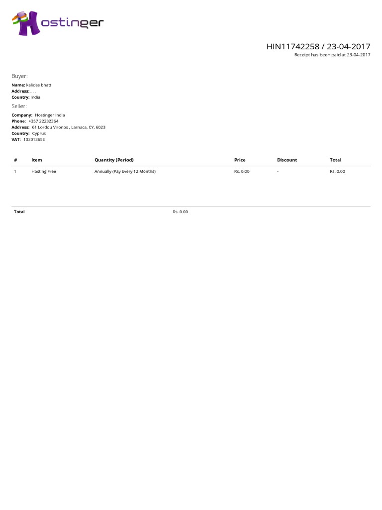 Receipt Hostinger | PDF | Market (Economics) | Microeconomics