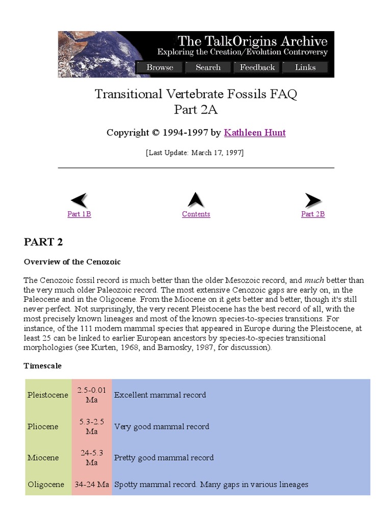 Transitional Vertebrate Fossils FAQ Part 2A: Kathleen Hunt | PDF