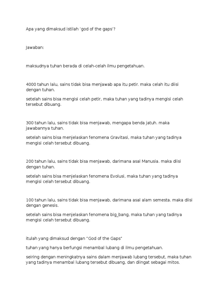 Memahami 'God of the Gaps' | PDF