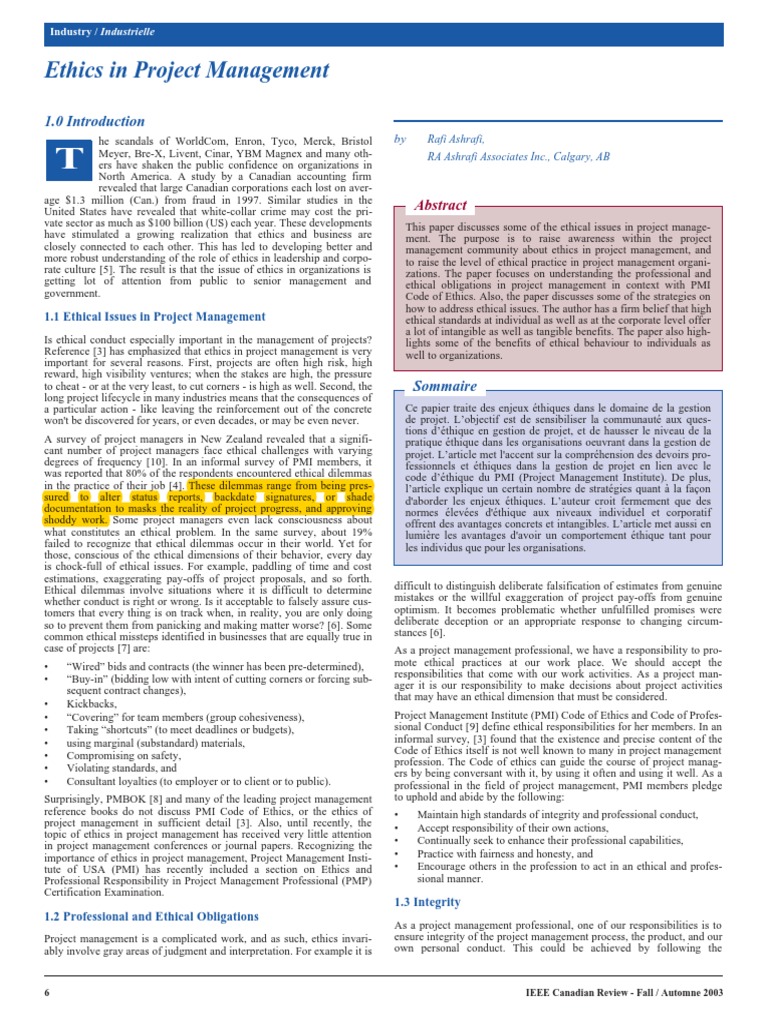 Ethics in Project Management | PDF | Reputation | Integrity