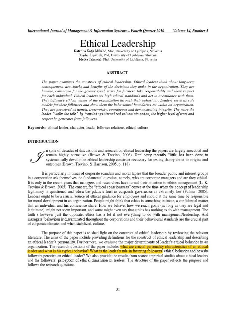 Ethical Leadership | PDF | Leadership | Value (Ethics)