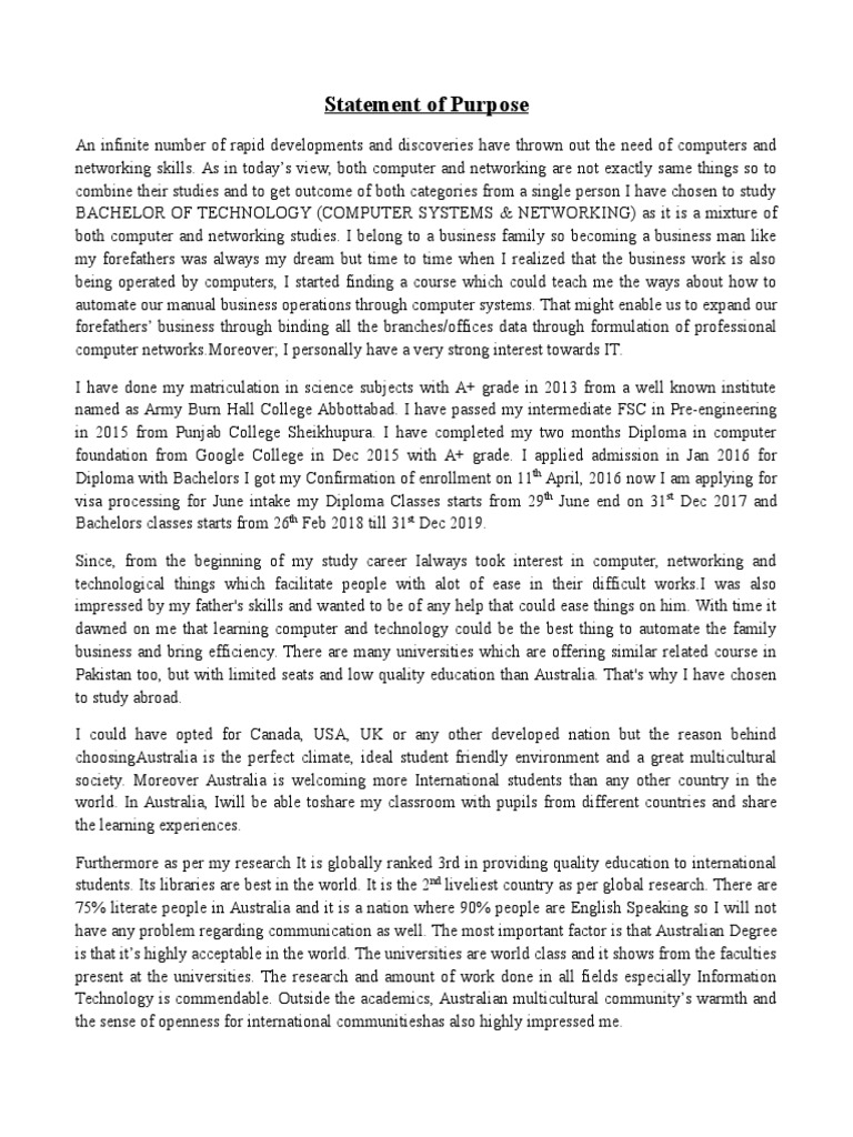 Statement of Purpose | International Student | Academic Degree