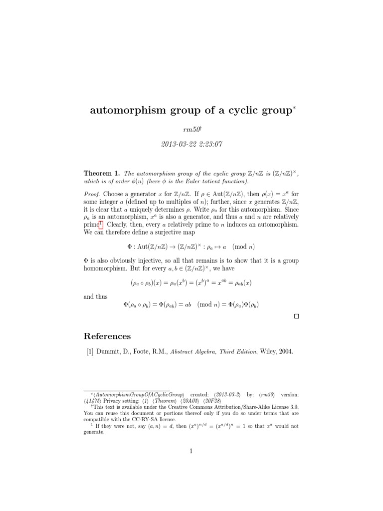 Automorphism Group of A Cyclic Group: References | PDF
