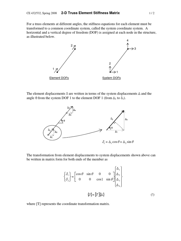 2-D Truss Element Stiffness Matrix | PDF | Stiffness | Trigonometric ...