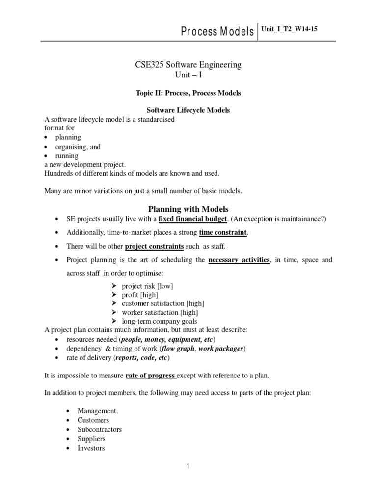 Process Models: CSE325 Software Engineering Unit - I | PDF | Software Development Process ...