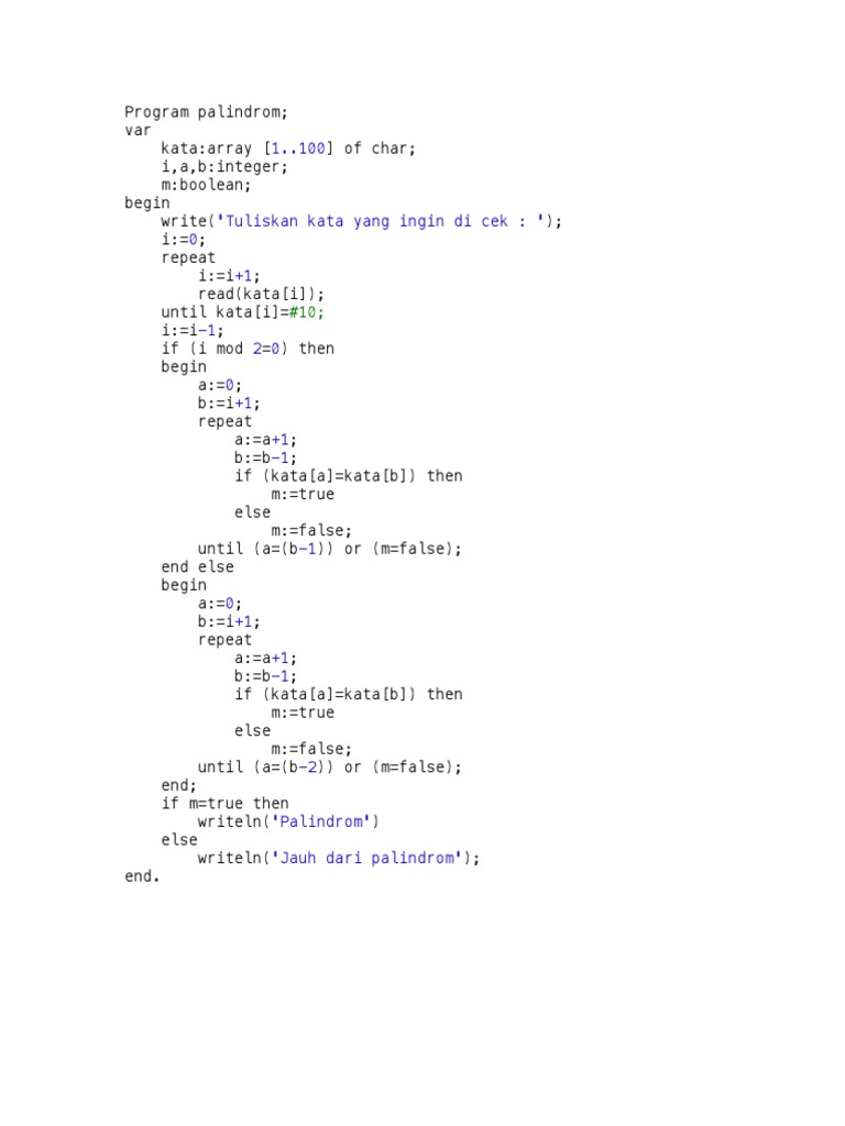 Palindrome Checker Program in Pascal | PDF