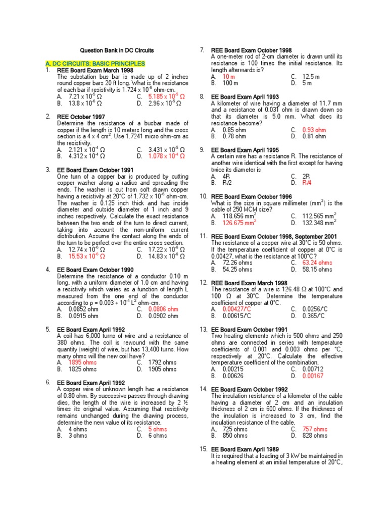 DC Circuit Resistance Question Bank | PDF