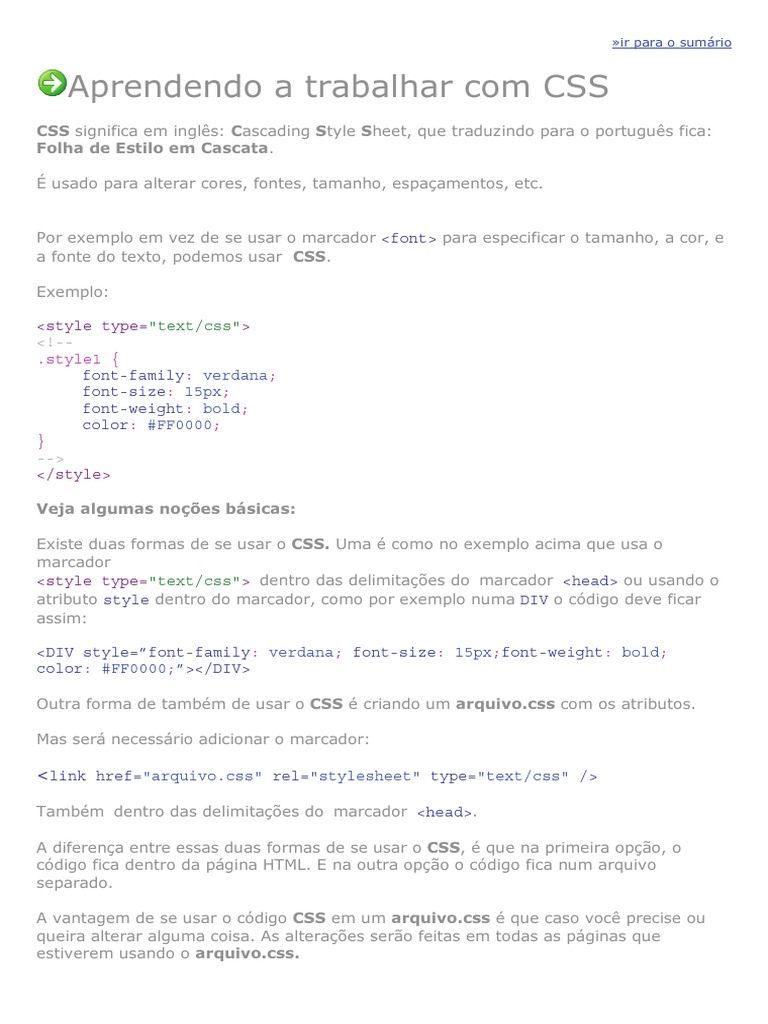 Apostila de HTML e CSS PDF | PDF | Sans Serif | Arial