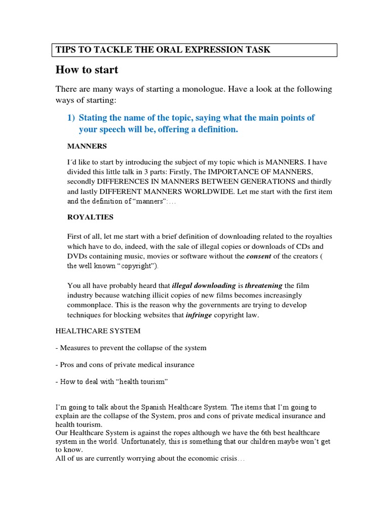 Tips To Go About The Oral Expression Task | PDF