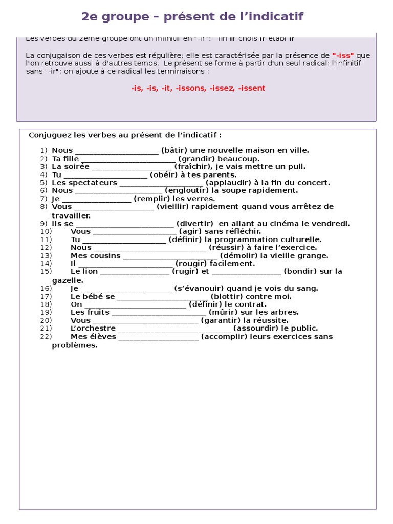 Conjugaison des verbes du 2ème groupe | PDF