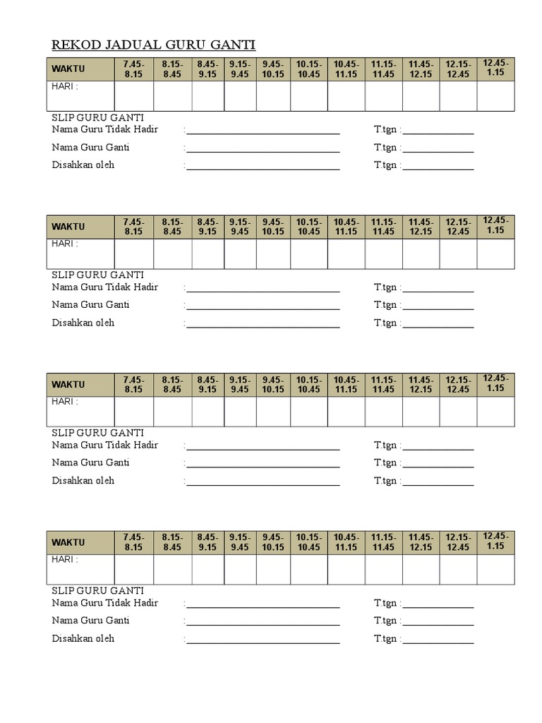 Jadual Relief Guru Ganti | PDF